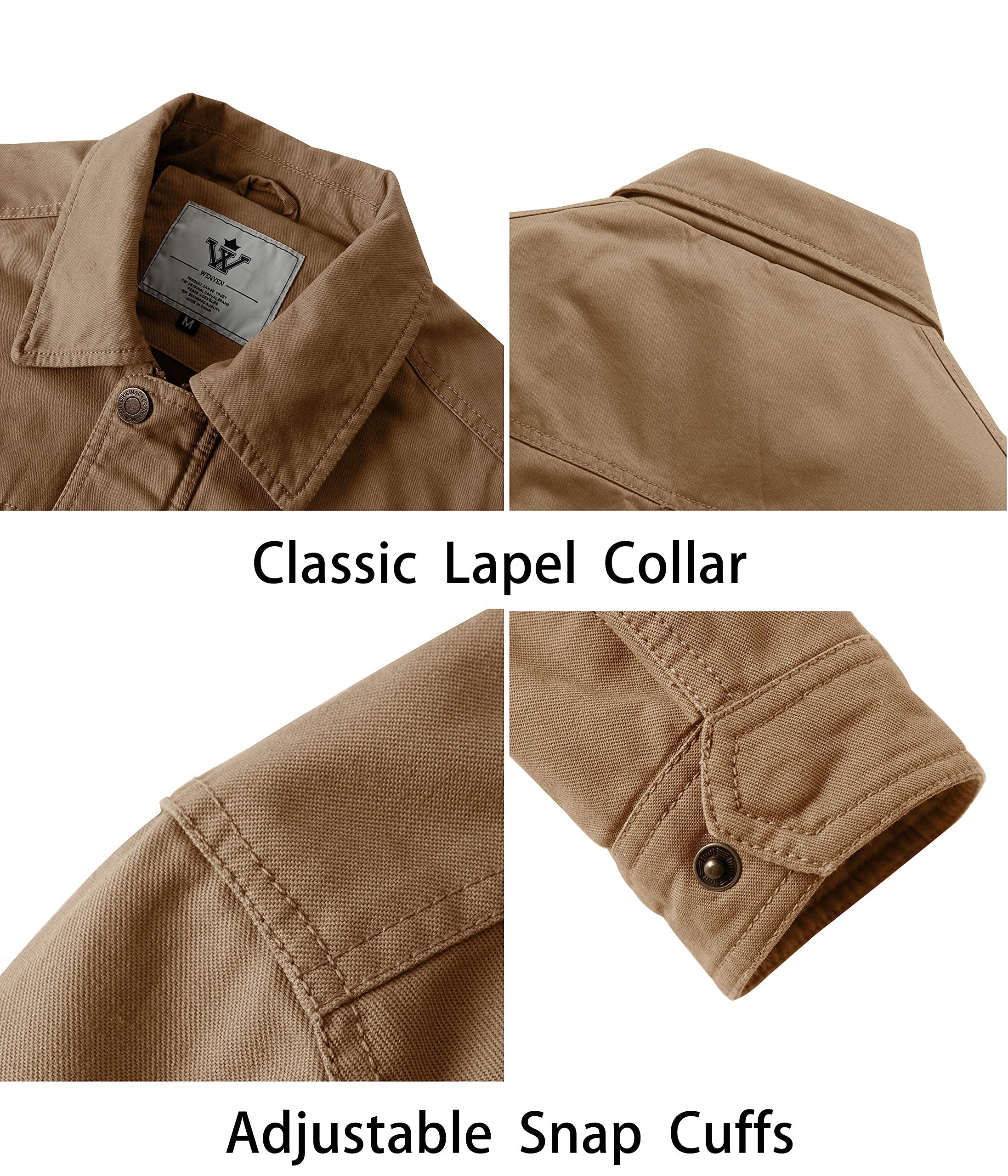 WenVen Men's Flat Collar Casual Cotton Outfit Jacket (Khaki, M)