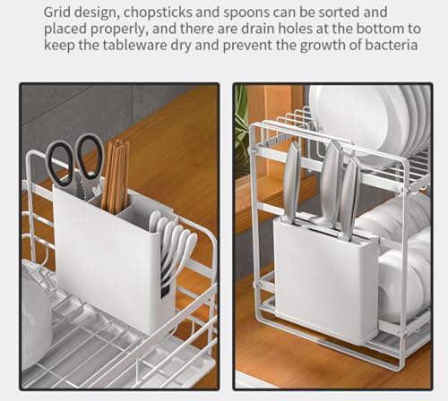 VIDECOR Dish Drainer Rack, Expandable Dish Drying Rack with Utensil Holder Cup Holder, Stainless Steel Dish Drying Rack and Drainboard Set for Kitchen Counter,A