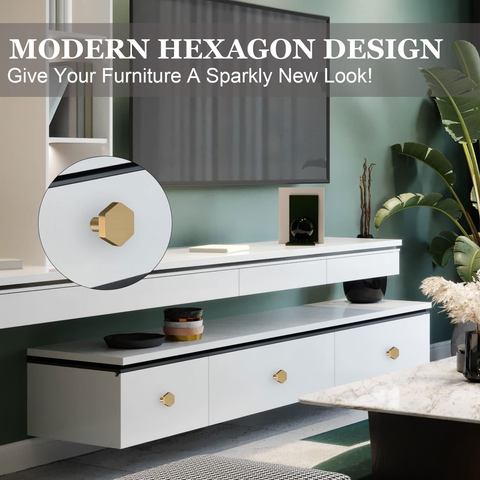 Ferraycle 25Pcs 1'' Solid Knobs Shoe Cabinets Knob and Pulls Cabinet Handles Metal Dresser Handles Modern Decorative Hardware for Cabinets Door Kitchen with Screws (Hexagon)