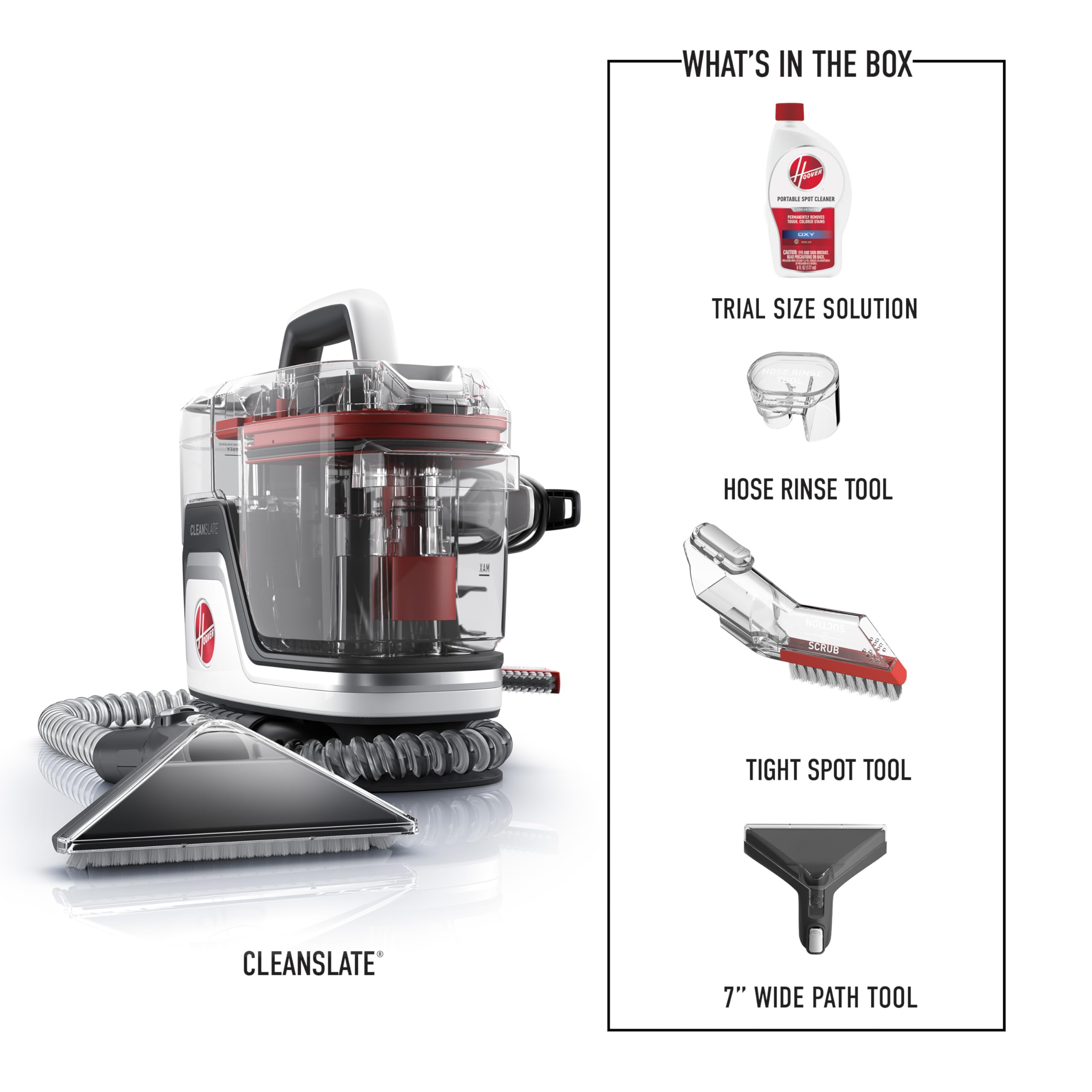 Hoover CleanSlate Pet Portable Carpet + Upholstery Spot Cleaner Machine, Powerful Suction with Versatile Tools, Pet Stain Remover, Car and Auto Detailer, Pair with Hoover Carpet Cleaner Solution
