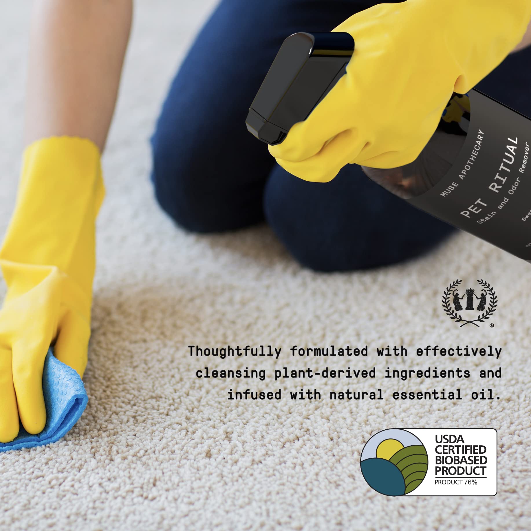 Muse Apothecary Complete Pet Stain and Odor Remover Enzyme Carpet Cleaner - Dog Stain Remover and Odor Neutralizer, Essential Oils Infused, Pet Stain Remover for Carpet - Pet Stain Carpet Cleaner 16oz