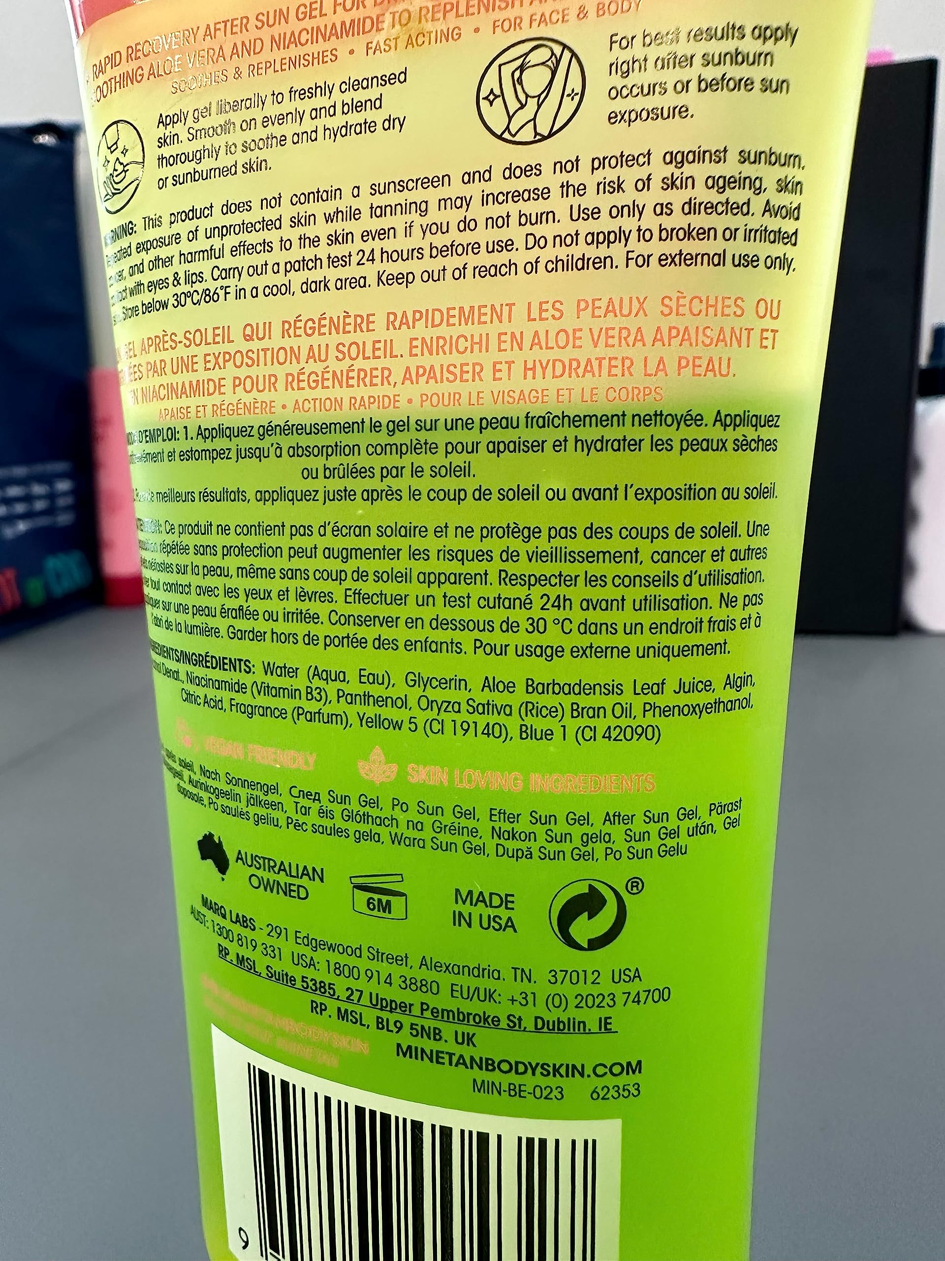 MineTan Rapid Recovery 100% Aloe Vera Gel - Rapid Recovery After Sun Lotion Infused with Vitamin B For Fast, Effective, Radically Moisturizing Sunburn Relief, 6 Fl Oz