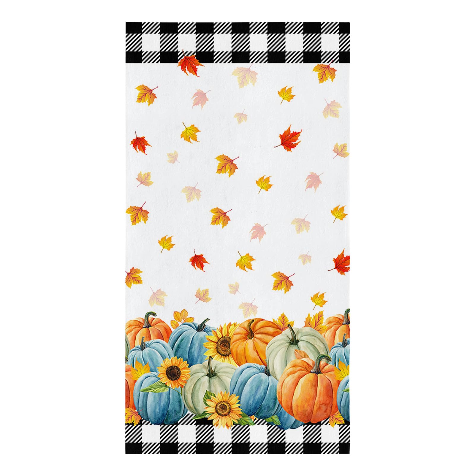 ZOE GARDEN Autumn Pumpkin Kitchen Towels,Absorbent Microfiber Kitchen Dish Hand Tea Bath Towel,Quick Dry Cleaning Cloth Dishclothes Decorative Sets, Thanksgiving Fall Plaid Leaves (1-PC, 18x28)