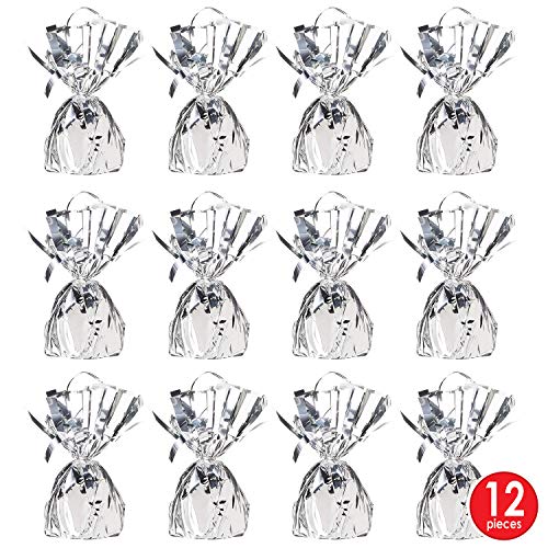 Beistle 12 Piece Metallic Silver Balloon Weights for Birthday Decoration Table Centerpiece Party Favors Weddings