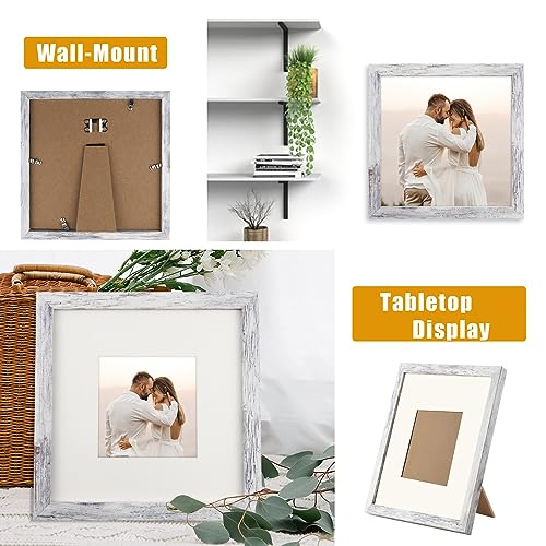 AVEAX 8x8 Picture Frames Display Pictures 4x4 with Mat or 8x8 Without Mat, Set of 4 Square Photo Frame for Wall or Tabletop White