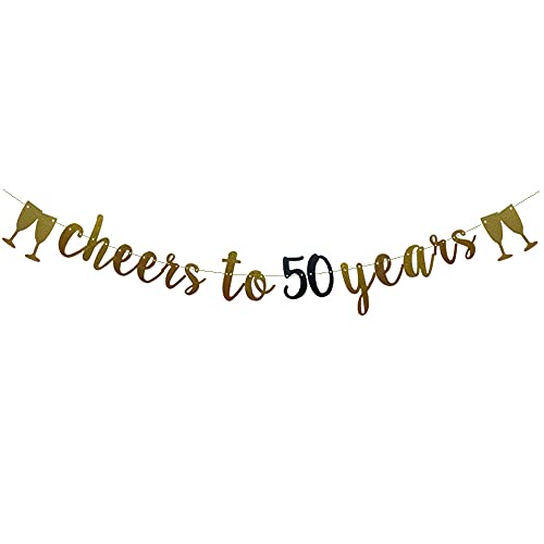 Cheers To 50 Years Banner,Pre-Strung, Gold And Black Glitter Paper Party Decorations For 50 TH Wedding Anniversary 50 Years Old 50TH Birthday Party Supplies Letters Black And Gold Betteryanzi