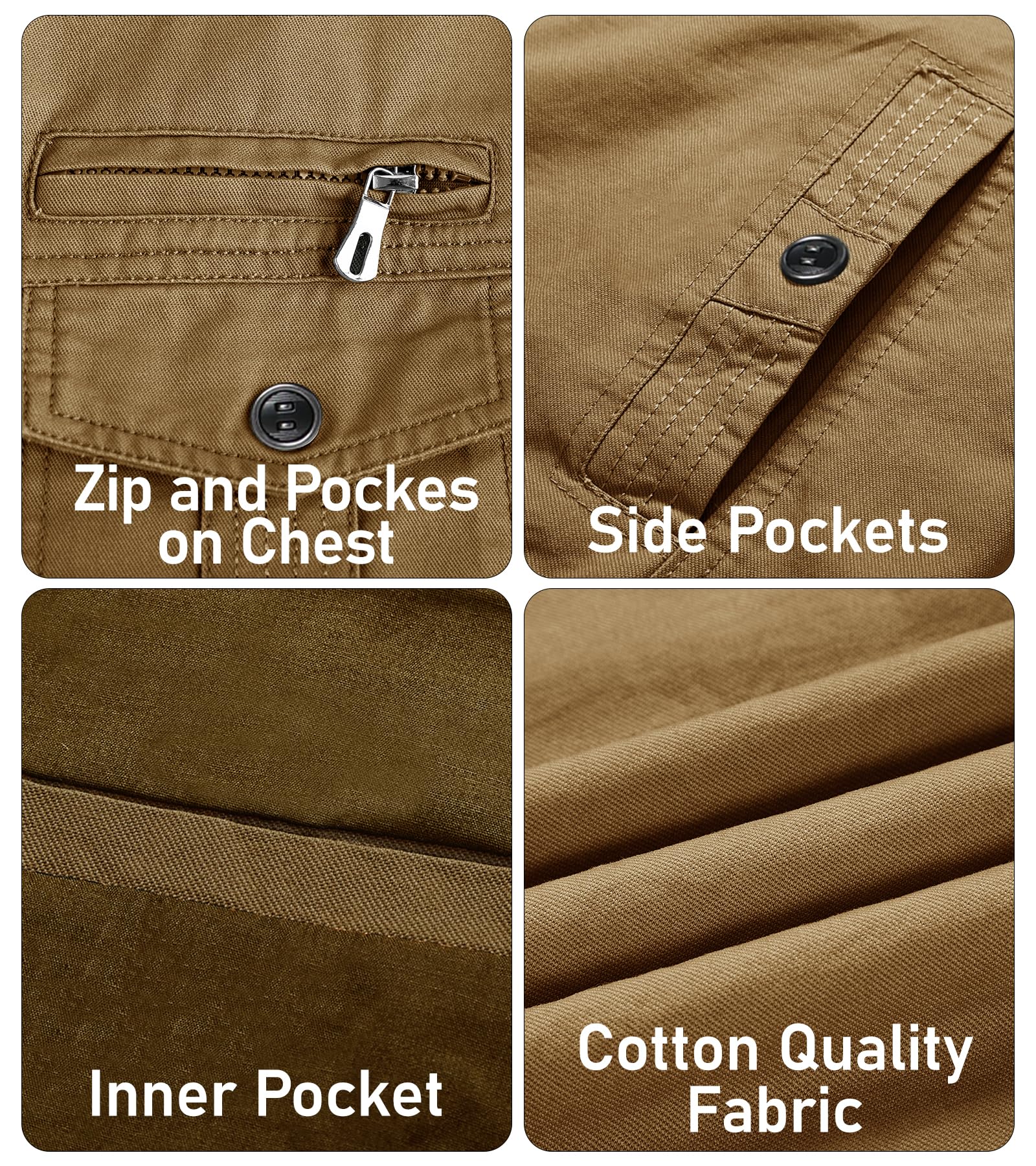 EKLENTSON Mens Cargo Jackets Men Military Windbreaker Cotton Jacket Mens Winter Bomber Jacket Khaki 2XL