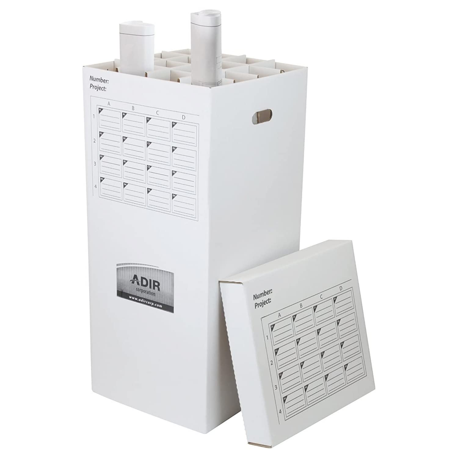 Adir Cardboard Roll File Storage Organizer - Vertical File Sorter - Blueprint, Poster, Plans, Gift Wrap, And Map Holder Station-16 Slots (for Rolls up to 37 Inches Long)