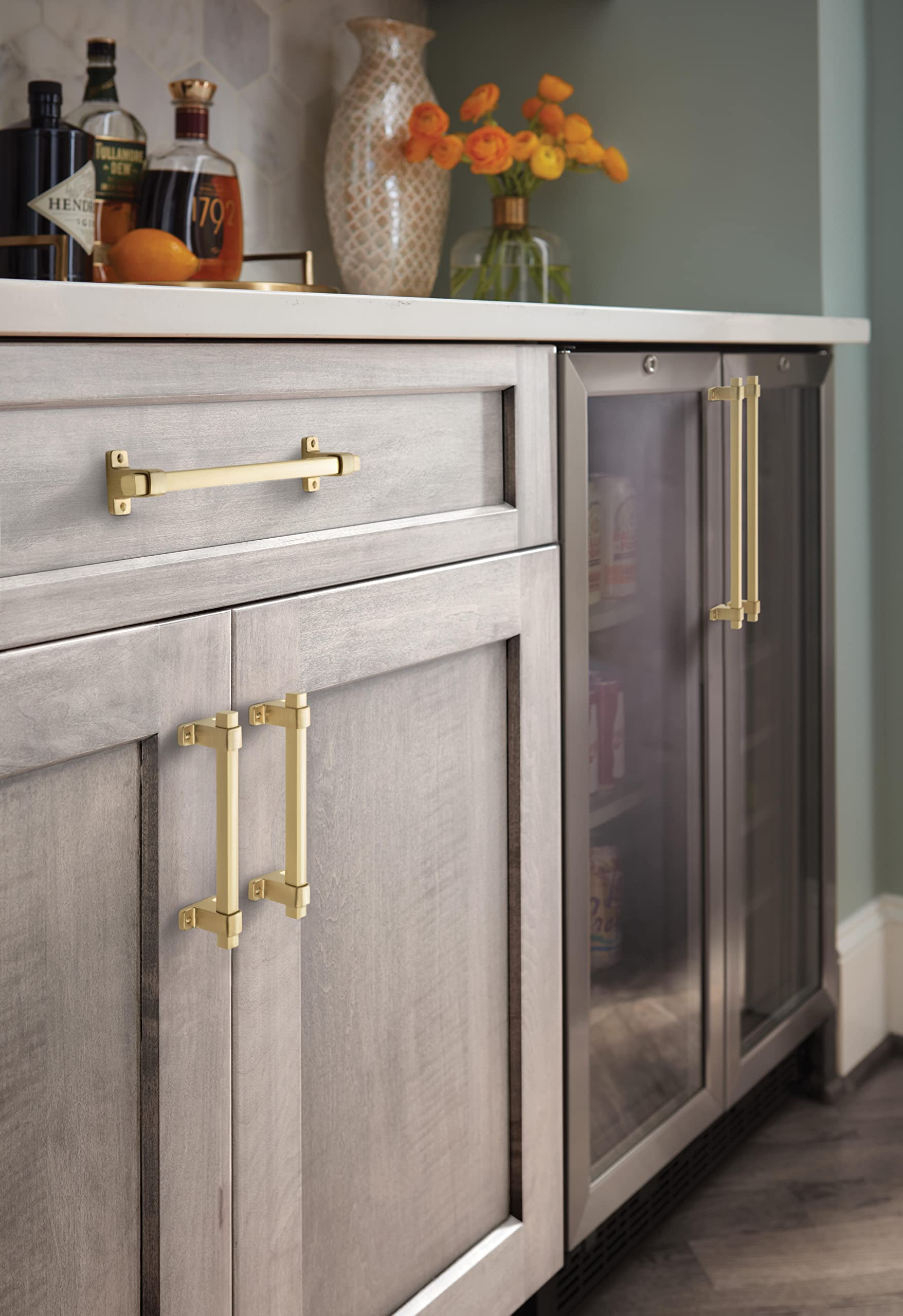 Amerock | Cabinet Pull | Matte Gold | 5-1/16 inch (128 mm) Center-to-Center | Rockwell | 1 Pack | Drawer Pull | Drawer Handle | Cabinet Hardware