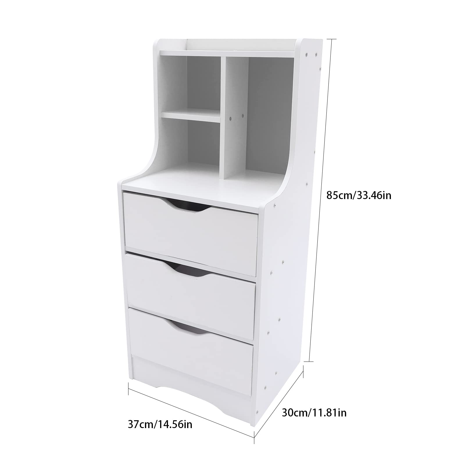 CNCEST 3 Layers of Drawers Nightstand Organizer Nightstand with Kitchen Cabinet and Storage Drawers for Scene: Bedroom, Living Room, Office, White