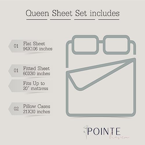 Pointehaven 620 Thread Count 100% Long Staple Cotton Deep Pocket Oversized Super Soft Sateen Sheet Set, Queen, Grey