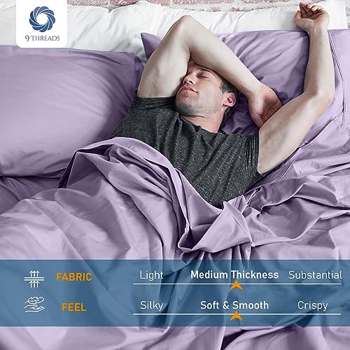 9Threads 400 Thread Count 100% Cotton Sateen Bed Sheets Deep Pocket, Cotton Bedsheets Crisp Cool and Strong Bed Linen (Light Purple, Queen (U.S. Standard))