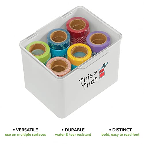 mDesign Stackable Plastic Craft, Sewing, Crochet Storage Container Box with Lid - Compact Organizer and Holder for Thread, Beads, Ribbon, Glitter, Clay - 4 Pack, Includes 32 Labels - Light Gray/Clear