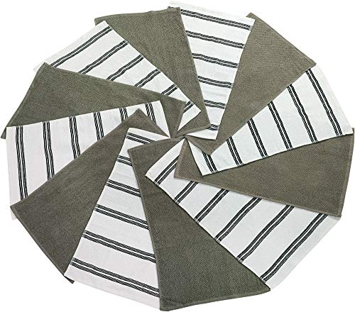 Bliss Casa Kitchen Towels and Dish Cloth Set (12 Pack, 15 x 25 Inch) – 100% Cotton Dish Towels for Kitchen Soft and Highly Absorbent – Tea Towels and Bar Towels for Daily Use (Stripe, Grey)