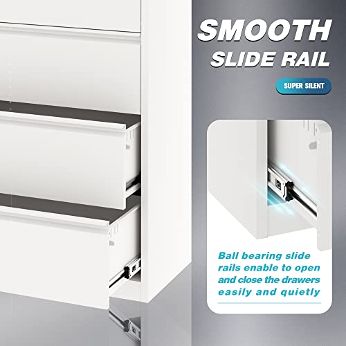 Aobabo Metal Lateral File Cabinet with Lock,Large Deep Drawer with Adjustable File Bars for Office,Home,35.43 Inches Wide for Letter/Legal A4 Size Drawer,Assembly Required (White,3 Drawer)………