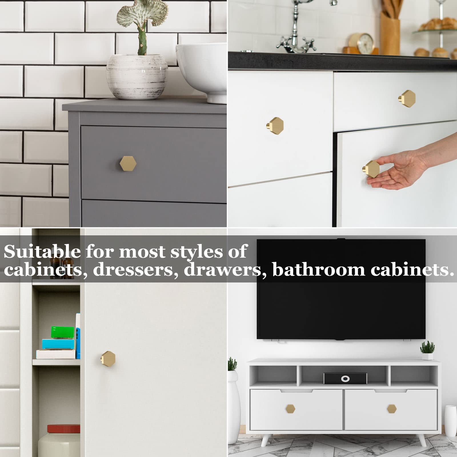 Ferraycle 25Pcs 1'' Solid Knobs Shoe Cabinets Knob and Pulls Cabinet Handles Metal Dresser Handles Modern Decorative Hardware for Cabinets Door Kitchen with Screws (Hexagon)