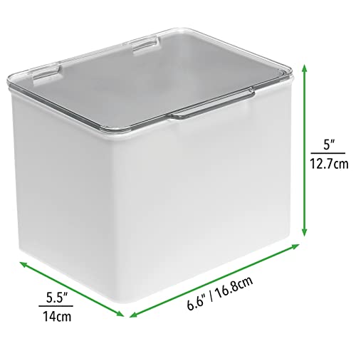 mDesign Stackable Plastic Craft, Sewing, Crochet Storage Container Box with Lid - Compact Organizer and Holder for Thread, Beads, Ribbon, Glitter, Clay - 4 Pack, Includes 32 Labels - Light Gray/Clear