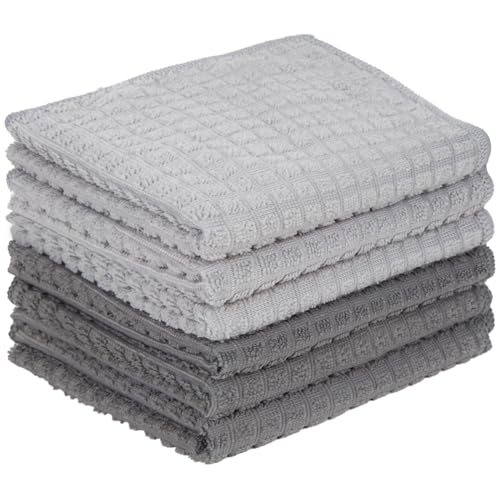 Airensky Kitchen Essentials Dish Towels 6 Piece Value Pack - Reusable Cleaning Cloths, Soft, Ultra-Absorbent, Nonstick Oil & Quick Drying - 12x12 Inches (3 Dark Gray, 3 Light Gray)