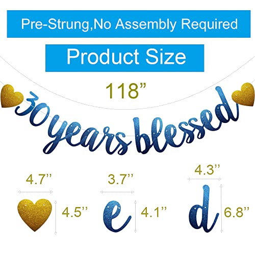 30 Years Blessed Banner, Pre-Strung, Blue Glitter Paper Garlands for 30th Birthday/Wedding Anniversary Party Decorations Supplies, No Assembly Required,(Blue) SUNbetterland