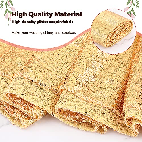 Sequin Aisle Runner for Weddings Glitter Wedding Rug Floor Hallway Carpet Runner Shiny Outdoor Aisle Runner Decor for Wedding Ceremony Halloween Christmas Thanksgiving Party(Gold,4 x 15 Feet)