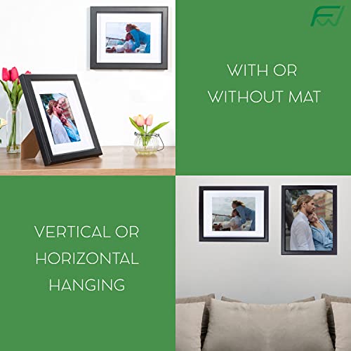 FrameWorks 2-Pack 1 3/8" Thick Black Wooden Shadow Box Picture Frames 18” x 24” with Removable White Mat to 12" x 18" Photo