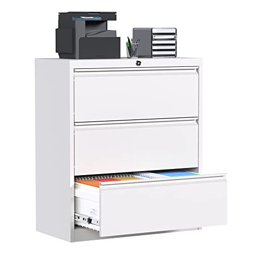 Aobabo Metal Lateral File Cabinet with Lock,Large Deep Drawer with Adjustable File Bars for Office,Home,35.43 Inches Wide for Letter/Legal A4 Size Drawer,Assembly Required (White,3 Drawer)ā¦ā¦ā¦