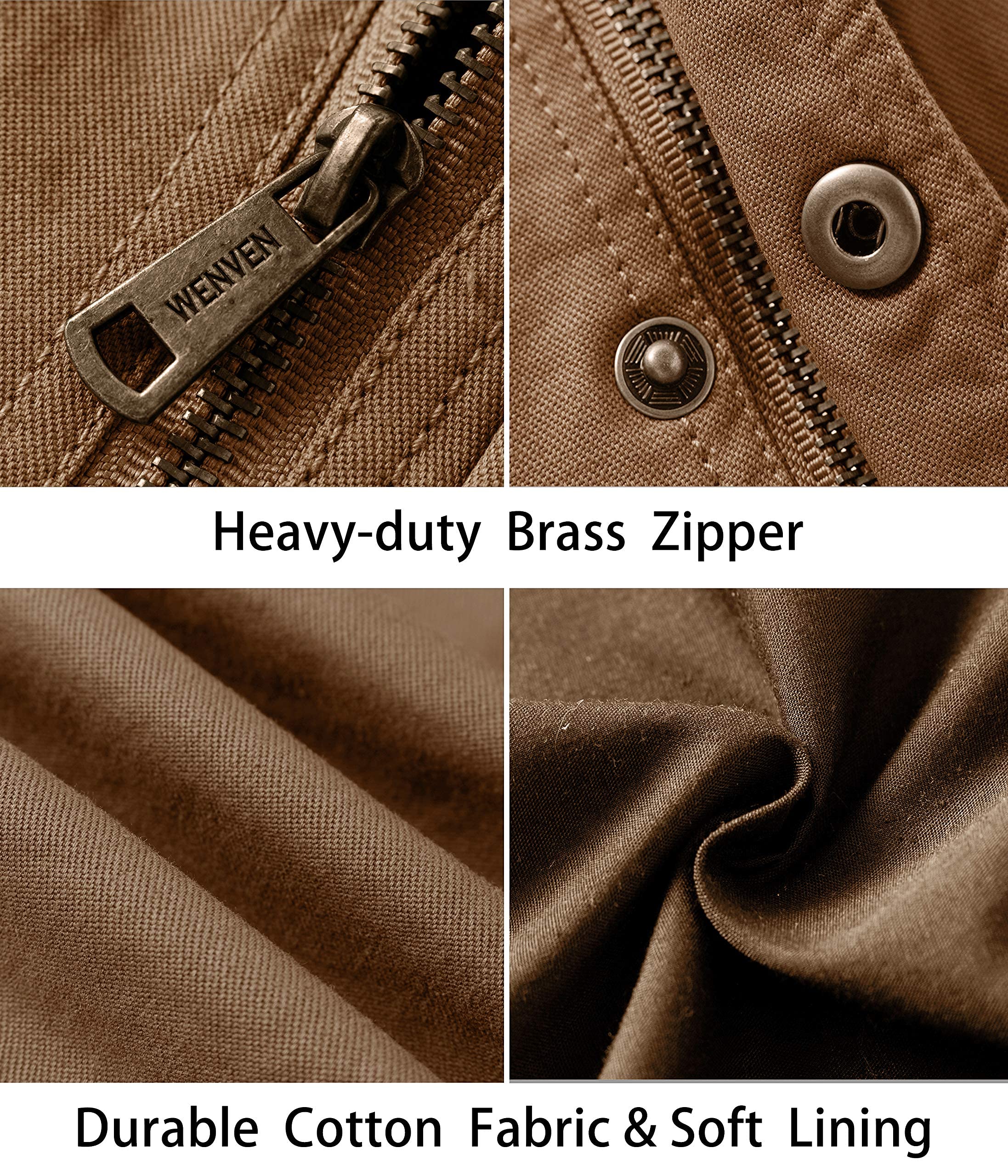 WenVen Men's Flat Collar Casual Cotton Outfit Jacket (Khaki, M)