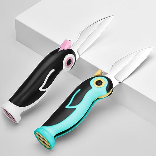 WISELADY Multifunctional Penguin Shape Fruit Knives, Paring Knife, Small Kitchen Knife with Sharp Blade, Paring Knife for Cutting and Preparing Fruit and Vegetables (Blue)