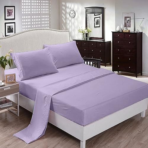 9Threads 400 Thread Count 100% Cotton Sateen Bed Sheets Deep Pocket, Cotton Bedsheets Crisp Cool and Strong Bed Linen (Light Purple, Queen (U.S. Standard))