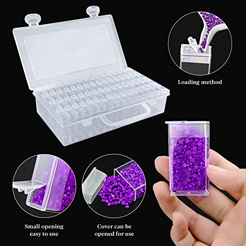 MESTOP 5D Diamond Painting Storage Containers Diamond Art Accessories Beads Storage Box with Funnel Plate 140pcs Label Stickers for Seeds DIY Art Crafts (64 Grids)