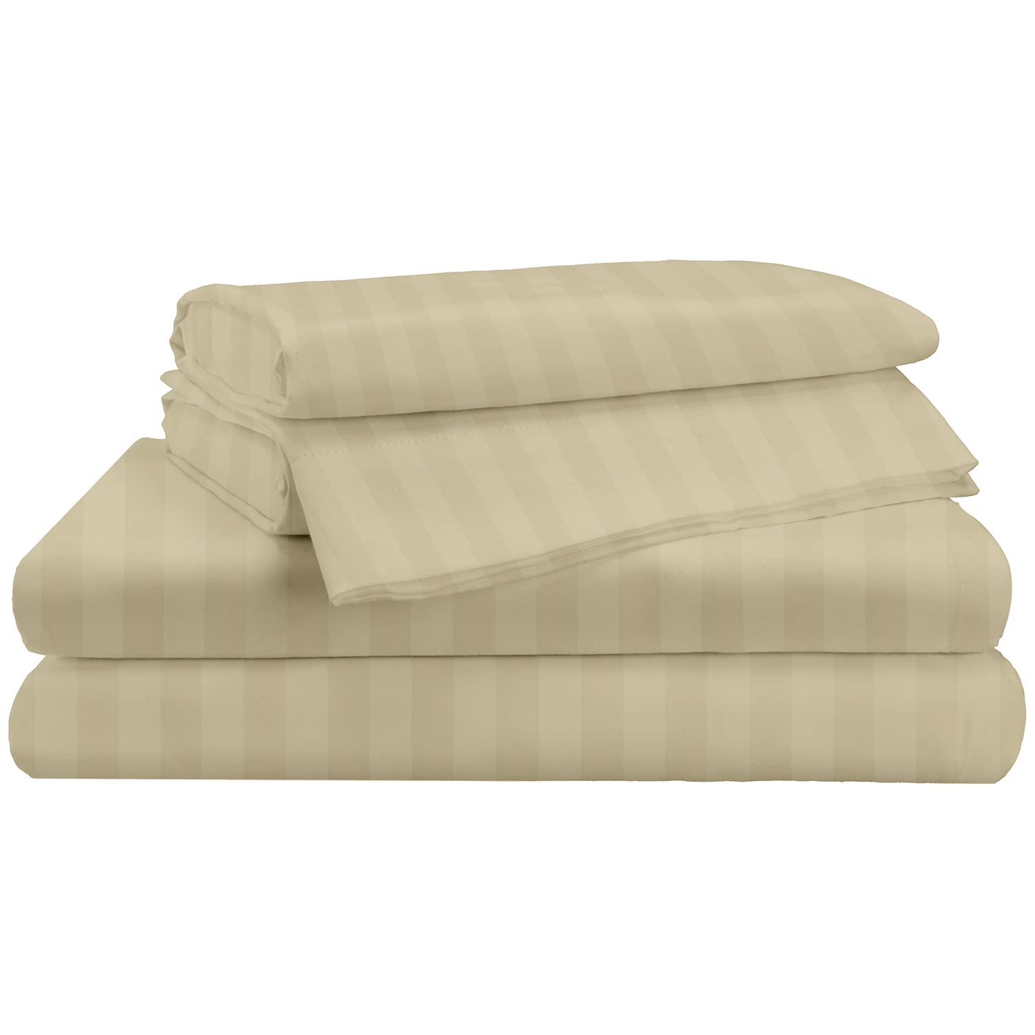 Sunday Home 400 Thread Count 100% Cotton Sheets Damask Stripe Khaki Queen Sheets Set 4 Piece - Ultra Soft Long Staple Sateen Weave Luxury Bed Sheet Set with 16" Deep Pockets - Oeko Tex Certified