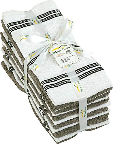 Bliss Casa Kitchen Towels and Dish Cloth Set (12 Pack, 15 x 25 Inch) – 100% Cotton Dish Towels for Kitchen Soft and Highly Absorbent – Tea Towels and Bar Towels for Daily Use (Stripe, Grey)