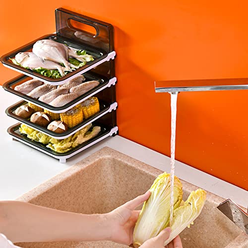 ZYLLZY Kitchen Side Dish Organization Rack, Wall Mounted Food Sorting Tray, Multilayer Food Sorting Tray, 4 Layers Storage Tray Collapsible Side Dish Stacking Storage for Hotpot Kitchen(Grey)