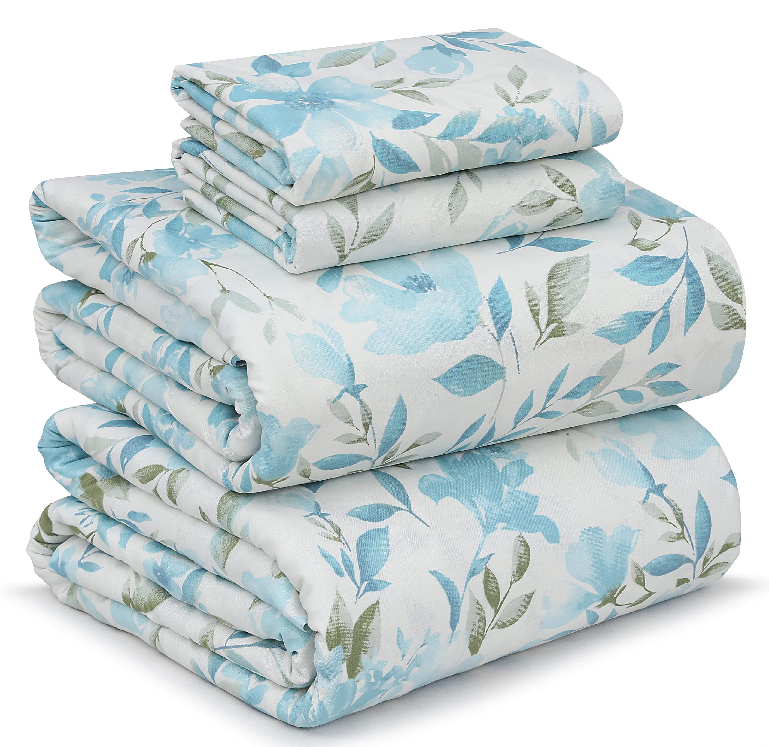 RUVANTI 100% Cotton Sheets for Queen Size Bed - Cooling Sateen Sheets - Breathable & Durable Queen Sheet Set - 16 Inches Deep Pocket Queen Size Sheets - Erica Floral - 4 Pieces