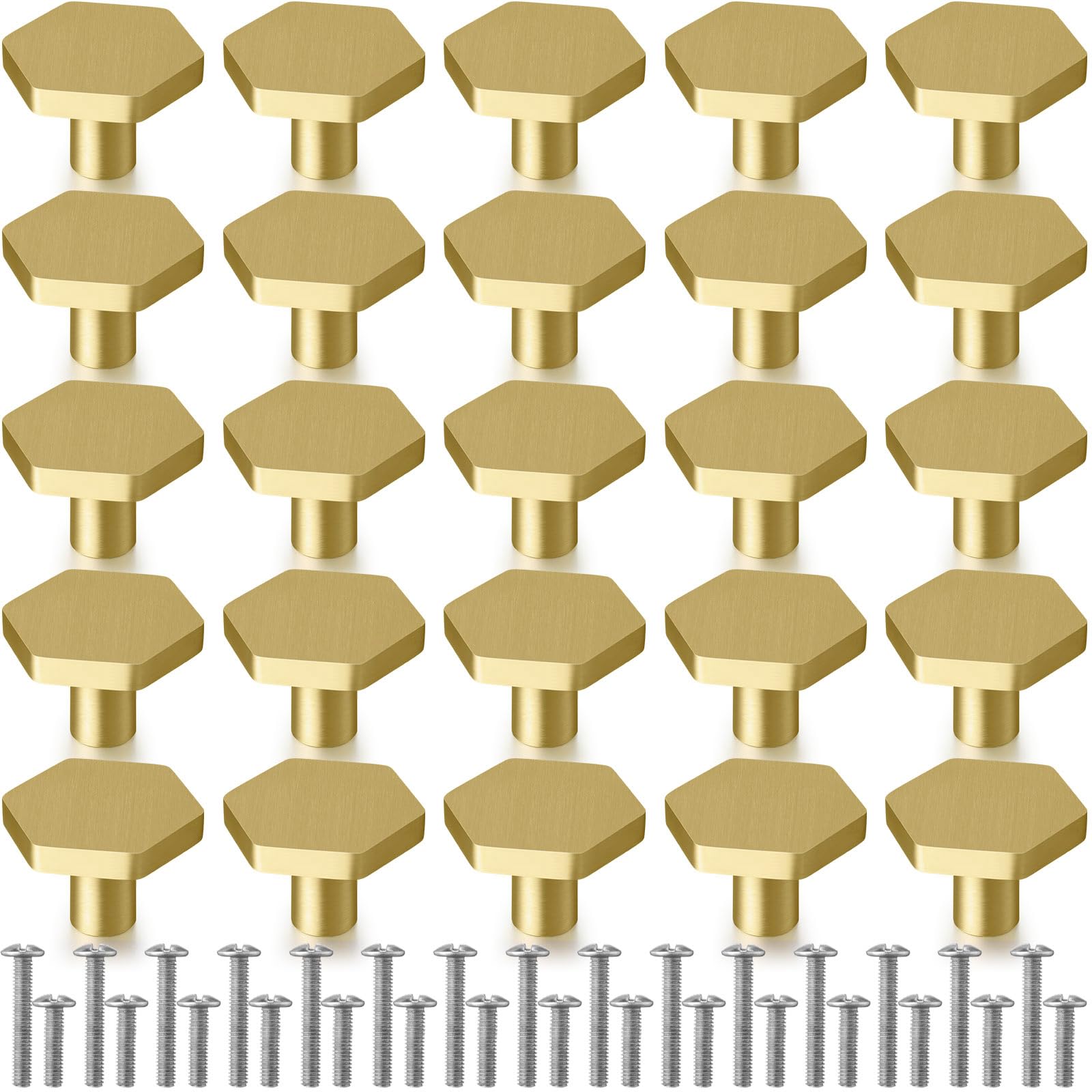 Ferraycle 25Pcs 1'' Solid Knobs Shoe Cabinets Knob and Pulls Cabinet Handles Metal Dresser Handles Modern Decorative Hardware for Cabinets Door Kitchen with Screws (Hexagon)