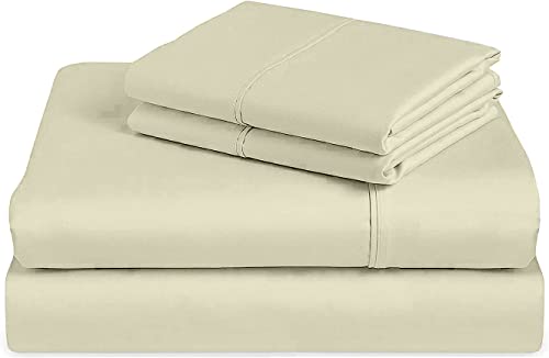 Olympic Queen Cotton Bed Sheets Set, 400-TC 100% Egyptian Cotton Sheets-4 Piece Sheet Set Fits Mattress Upto 15 Inch Deep Pocket Fitted Sheet-66 x 80 Size (Ivory Solid, Olympic Queen Sheet for Bed
