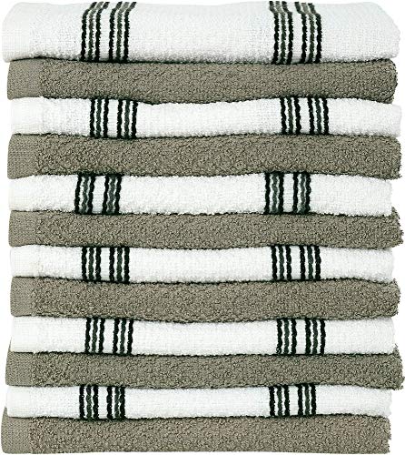 Bliss Casa Kitchen Towels and Dish Cloth Set (12 Pack, 15 x 25 Inch) – 100% Cotton Dish Towels for Kitchen Soft and Highly Absorbent – Tea Towels and Bar Towels for Daily Use (Stripe, Grey)