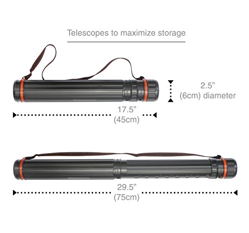 Black Plastic 17.5” x 2.5” Diameter Telescoping Document and Poster Storage Transit Tube w/Nylon Carrying Strap (1 Pack)