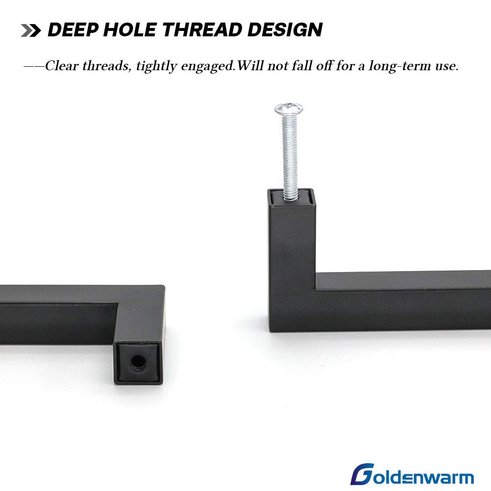 Goldenwarm 10 Pack Black Square Bar Cabinet Pull Drawer Handle Stainless Steel Modern Hardware for Kitchen Bathroom Cabinets Cupboard,Center to Center 3in (76mm) Modern Matte Black Drawer Pulls