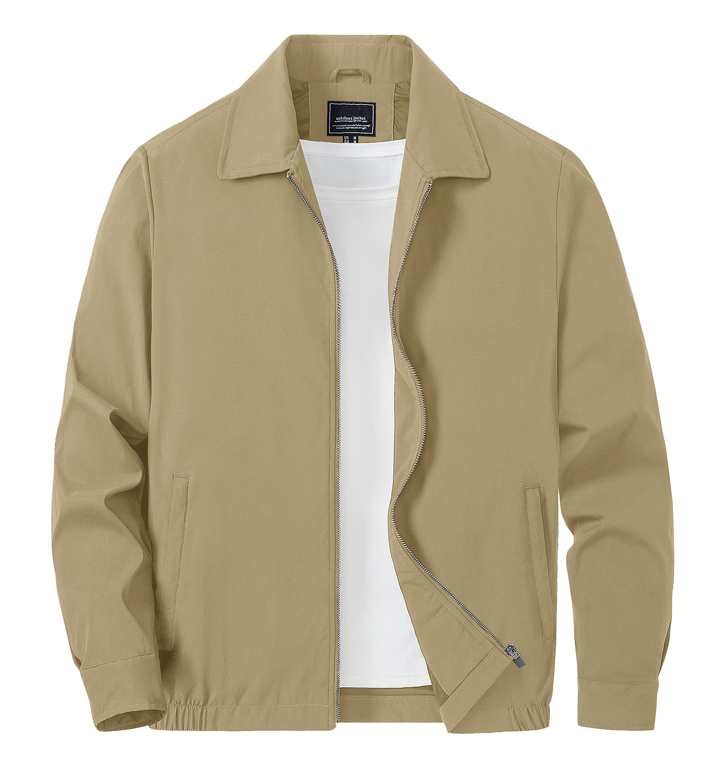 TACVASEN Mens Lightweight Jackets Casual Stylish Windbreak Collar Fall and Spring Jacket Khaki
