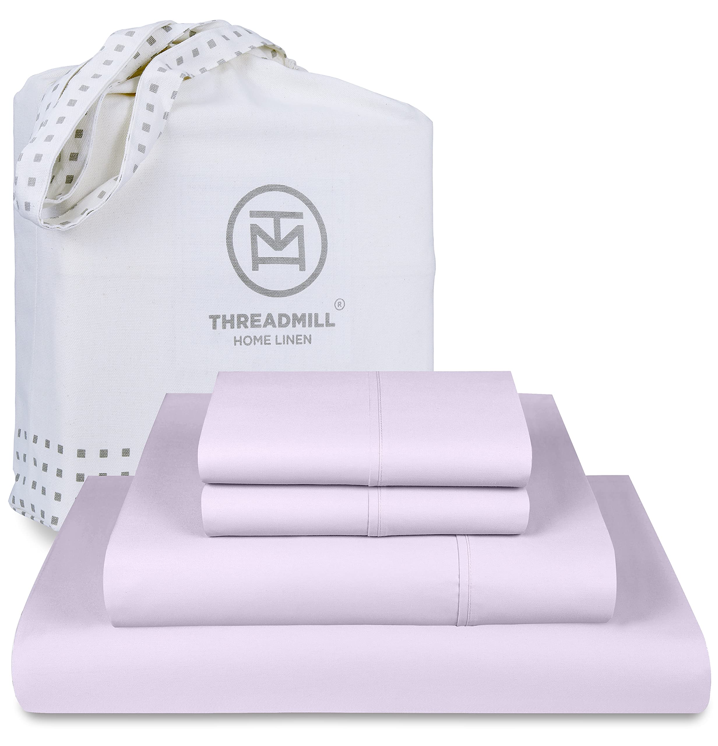 Threadmill Cotton Full Size Sheet Set| 100% Cotton Sheets for Full Size Bed | Solid Sateen Full Bed Sheets Set with 16” Elasticized Deep Pocket | Soft Breathable 4-Piece Cooling Sheet Set | Lilac