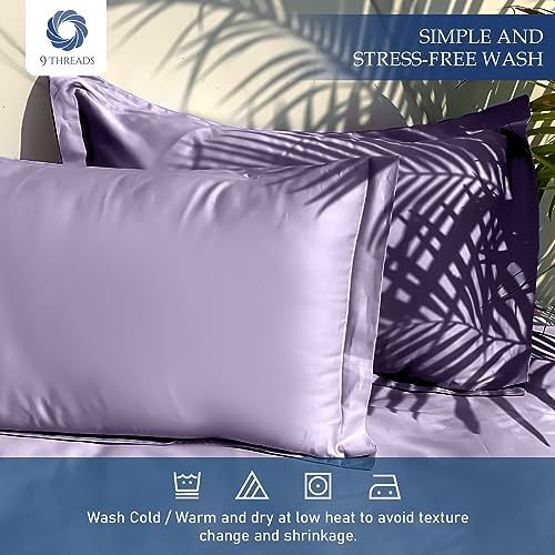 9Threads 400 Thread Count 100% Cotton Sateen Bed Sheets Deep Pocket, Cotton Bedsheets Crisp Cool and Strong Bed Linen (Light Purple, Queen (U.S. Standard))