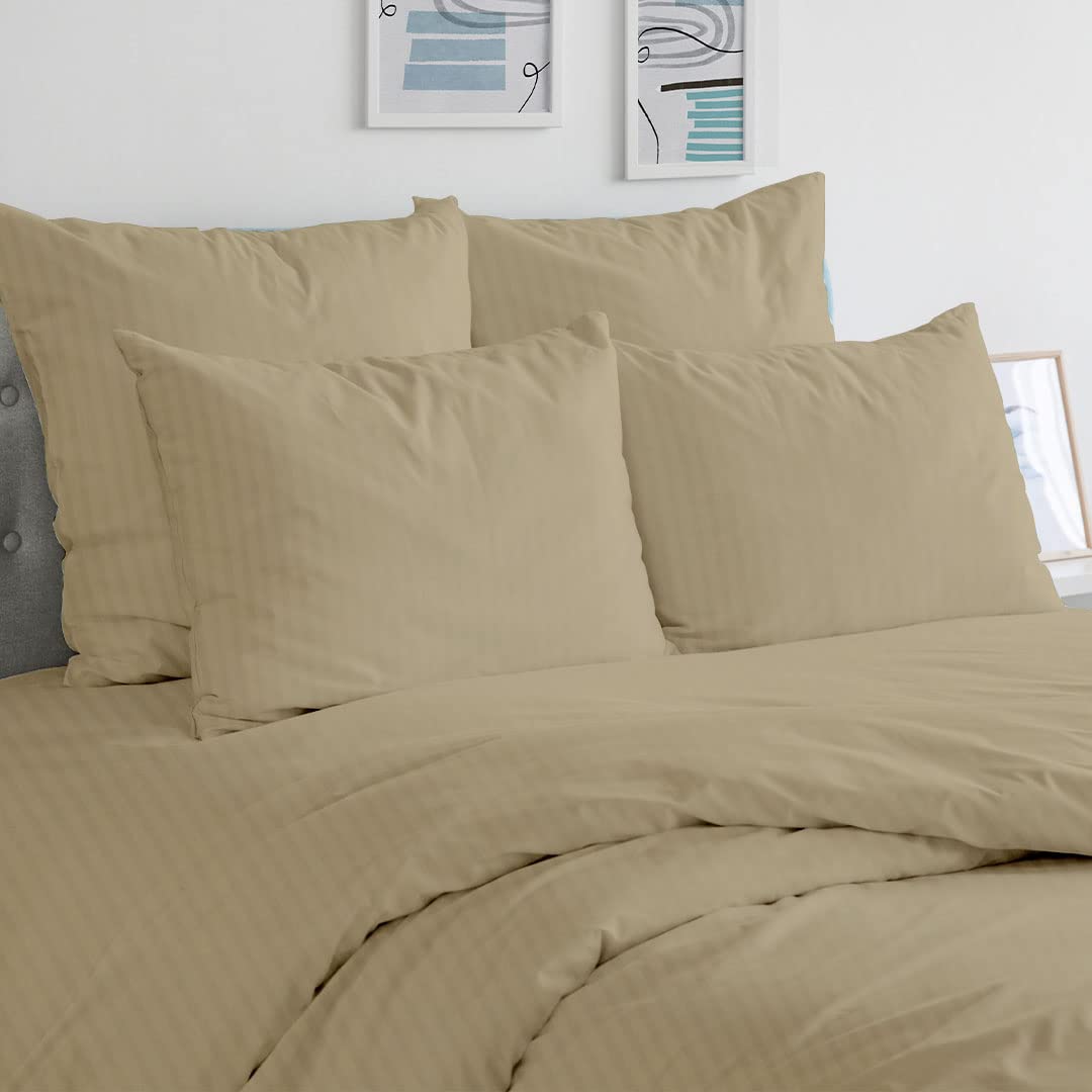 Sunday Home 400 Thread Count 100% Cotton Sheets Damask Stripe Khaki Queen Sheets Set 4 Piece - Ultra Soft Long Staple Sateen Weave Luxury Bed Sheet Set with 16" Deep Pockets - Oeko Tex Certified