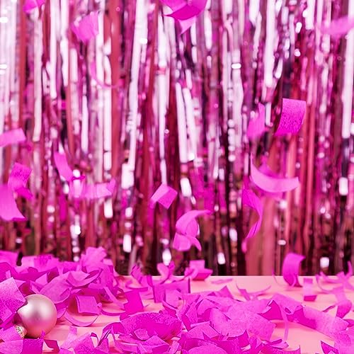 4 Pack 3.3×6.5 ft Pink and Rose Red Metallic Tinsel Foil Fringe Curtains Photo Booth Backdrop Decor Streamers Fringe Backdrop for Birthday Wedding Engagement Baby Shower Holiday Party Decorations