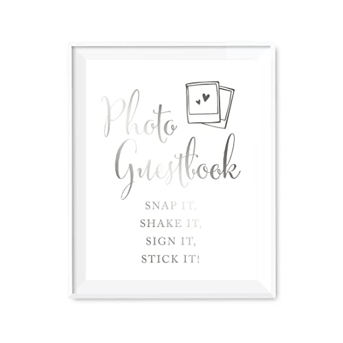 Andaz Press Wedding Party Signs, Metallic Silver Ink, 8.5x11-inch, Photo Guestbook Snap It, Shake It, Sign It, Stick It, Polaroid Sign 1-Pack