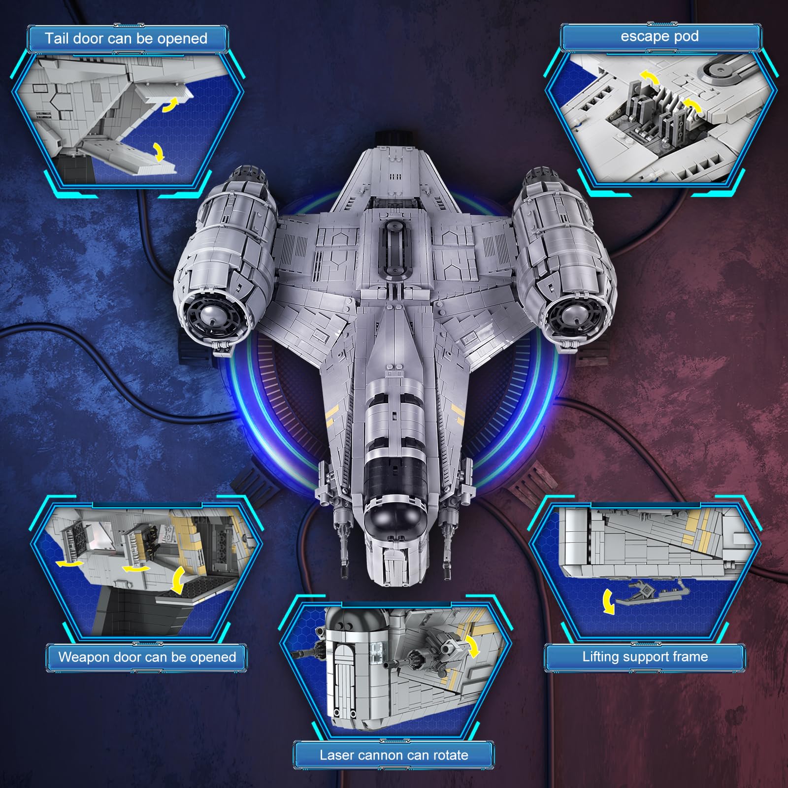 WLOXBKF MOC Starship Toys The Razor Crest Spaceship Model Building Kits,Star Plan UCS Collectible Set for Adults Compatible with Star Wars A New Hope Educational Blocks (5018 Pieces)