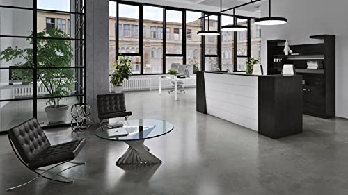 Clinton Modern Reception Desk in Black Oak with White Acrylic Front