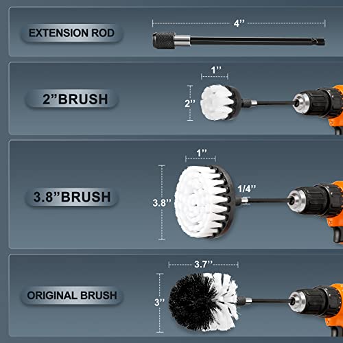 Soft White Drill Brush Attachment Set - Car Interior Detailing Kit, All Purpose Power Drill Brush with Extend Attachment for Car, Boat, Seat, Carpet, Upholstery, Bathroom, Grout, Floor and Tile