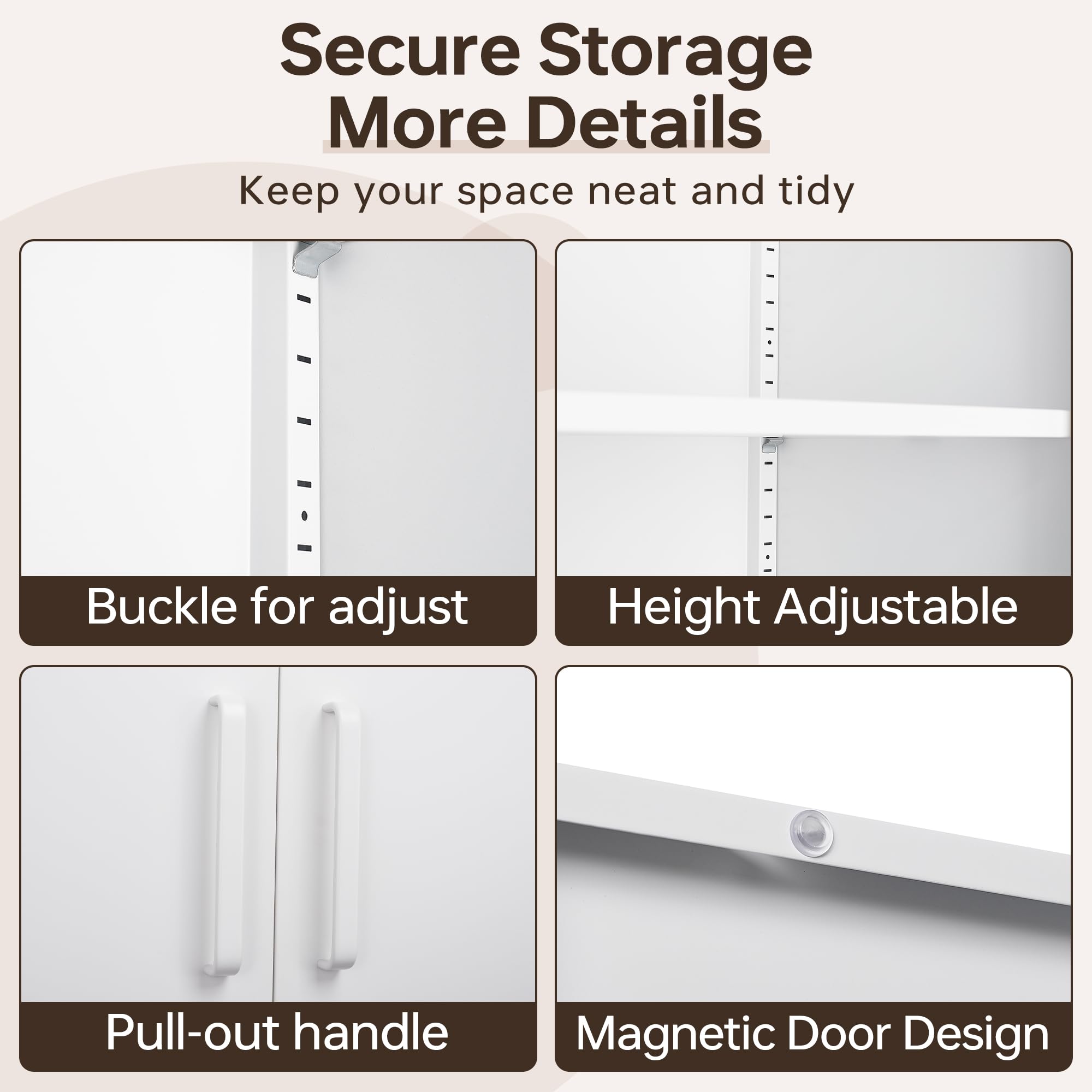 AFAIF Metal Storage Cabinet with Lock,71" White Garage Cabinet with 2 Doors and 5 Adjustable Shelves, Steel Locking Cabinets Tall Tool Storage Cabinet, Lockable File Cabinet for Home Office, Pantry
