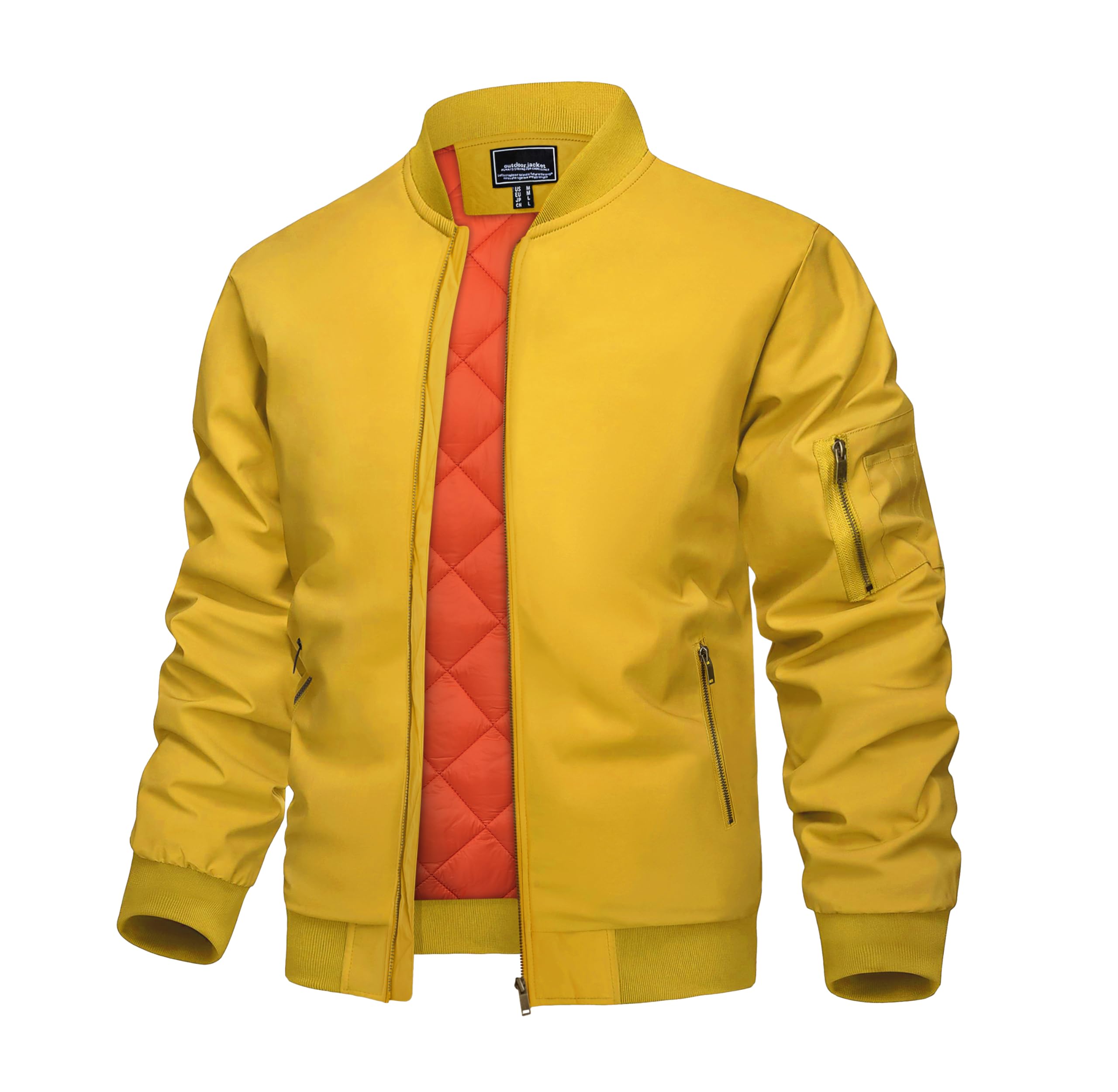 KEFITEVD Classic Quilted Jackets for Men Flight Bomber Jacket Winter Windproof Jacket Mens Midweight Quilted Bomber Jacket